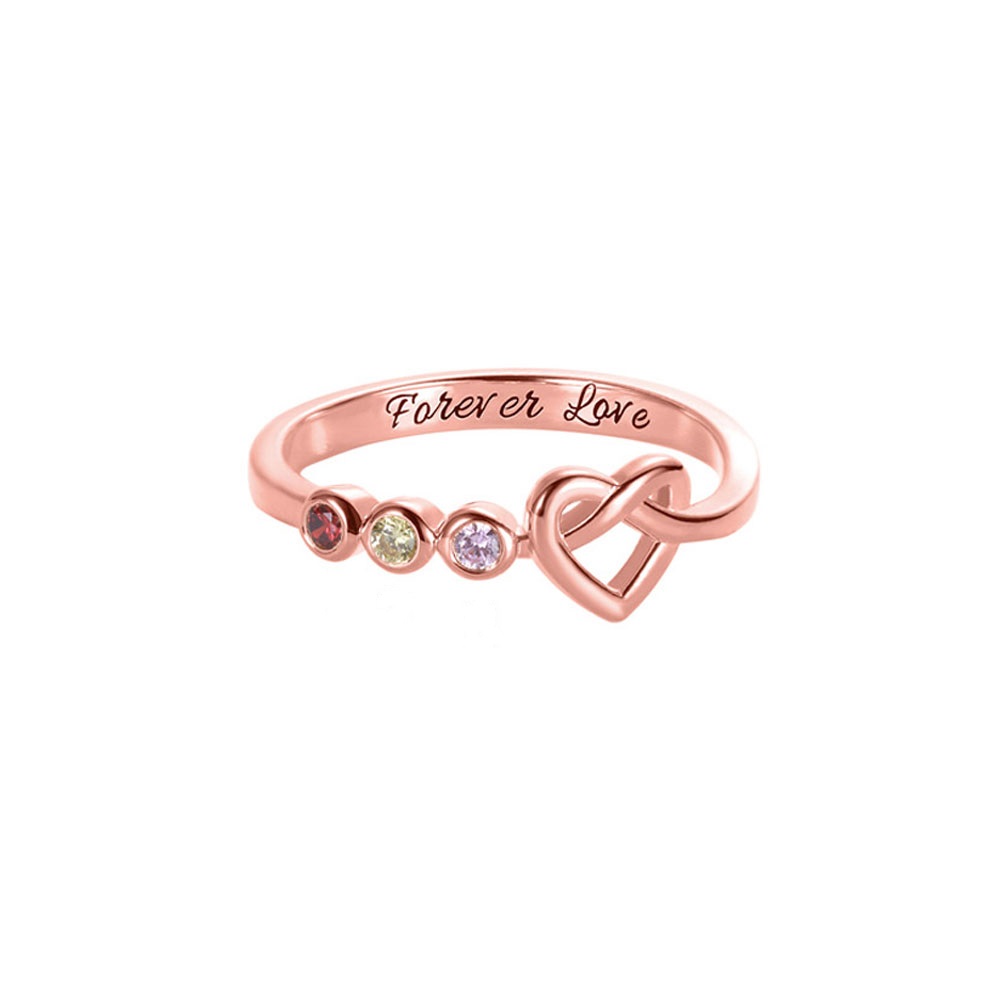Personalized 2 - 4 Birthstones Heart Ring for Women in Silver