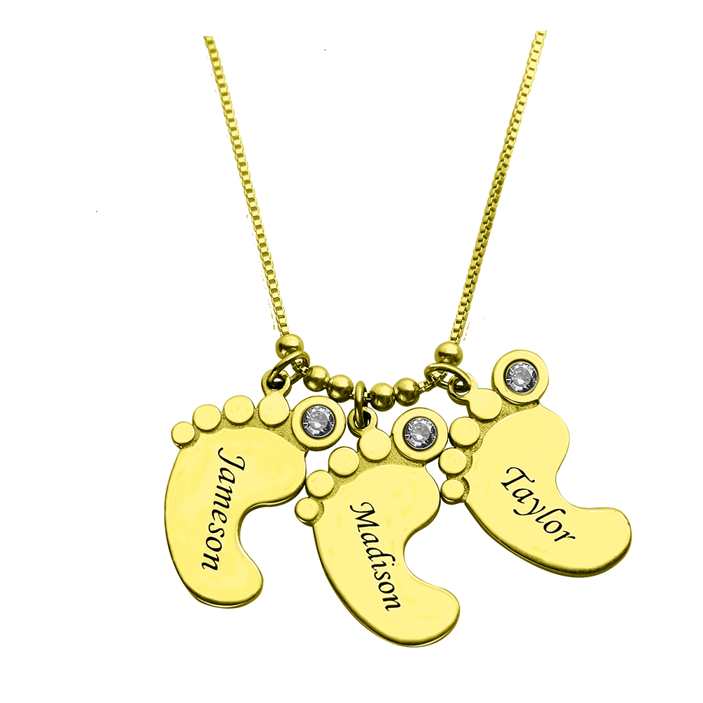 Personalized Mother's Necklace Baby Feet 1-5 Name Charms
