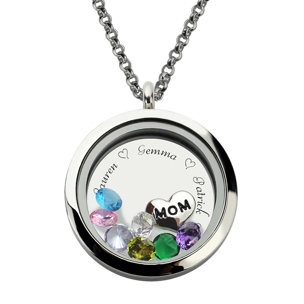 Floating Locket Necklace Gifts for Mom with Custom Kid's Names ...