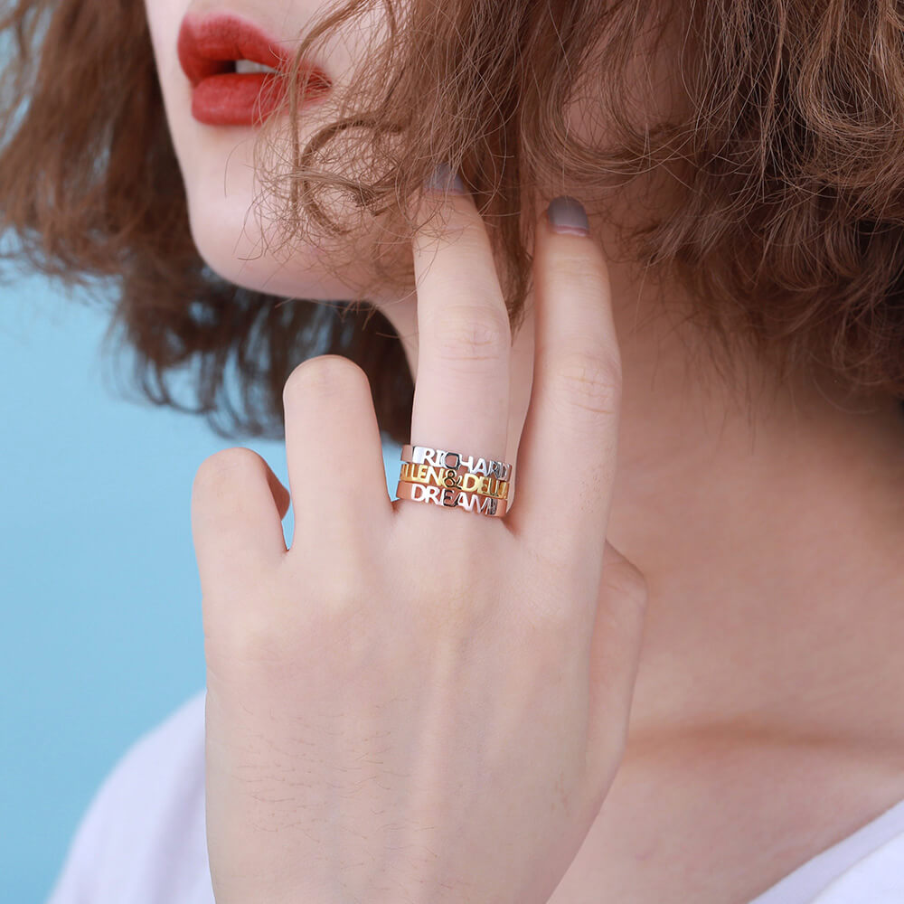Personalized Engraved Stackable Name Rings - CALLIE
