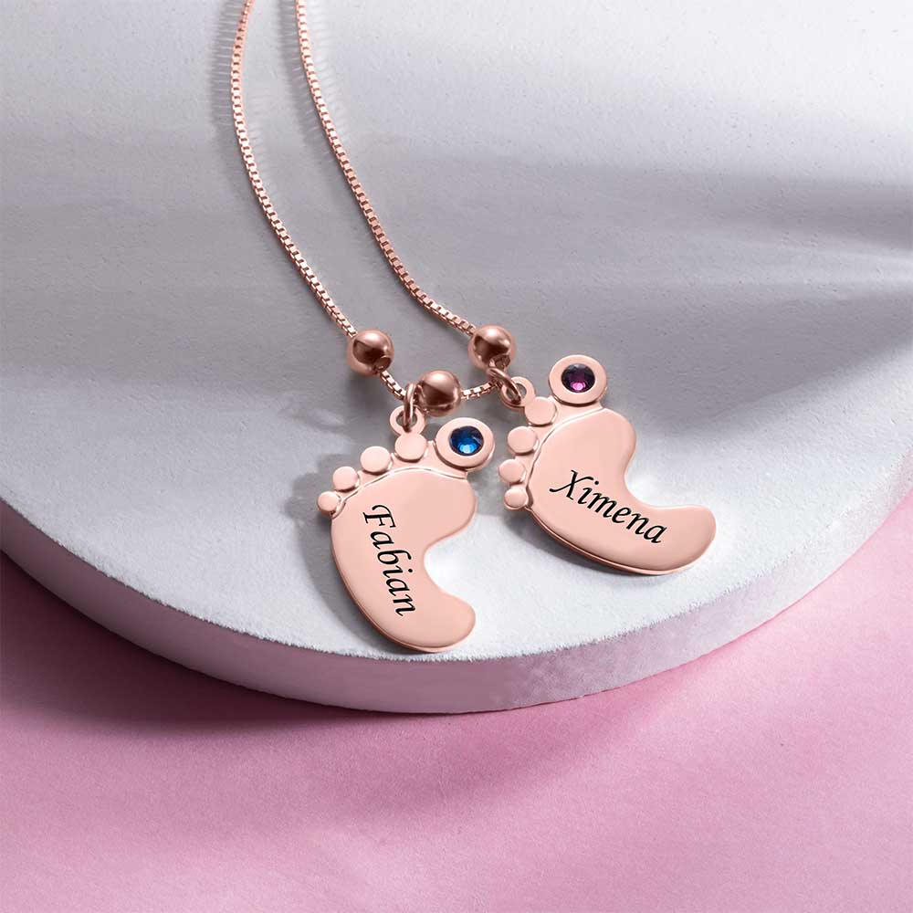 Personalized Mother's Feet Charm Necklace with Children's Name - CALLIE
