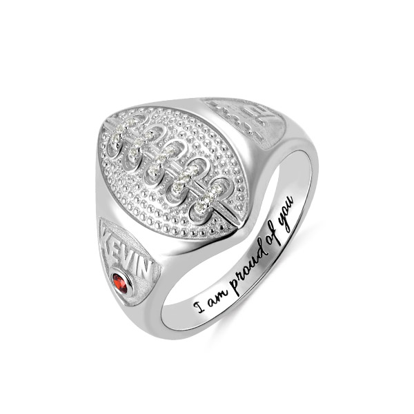 Callie Football Ring with Custom Number Name and Birthstone - CALLIE