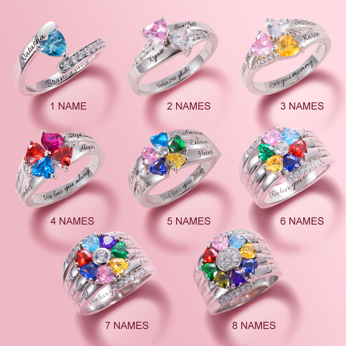Callie Ring für Mütter mit Kindernamen und Herz-Geburtssteinen - CALLIE