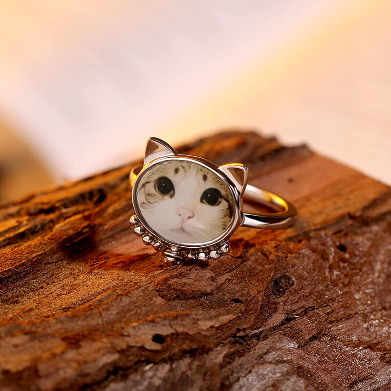 Personalized Cat Photo Face Ring for Cat Lover Sterling Silver - CALLIE