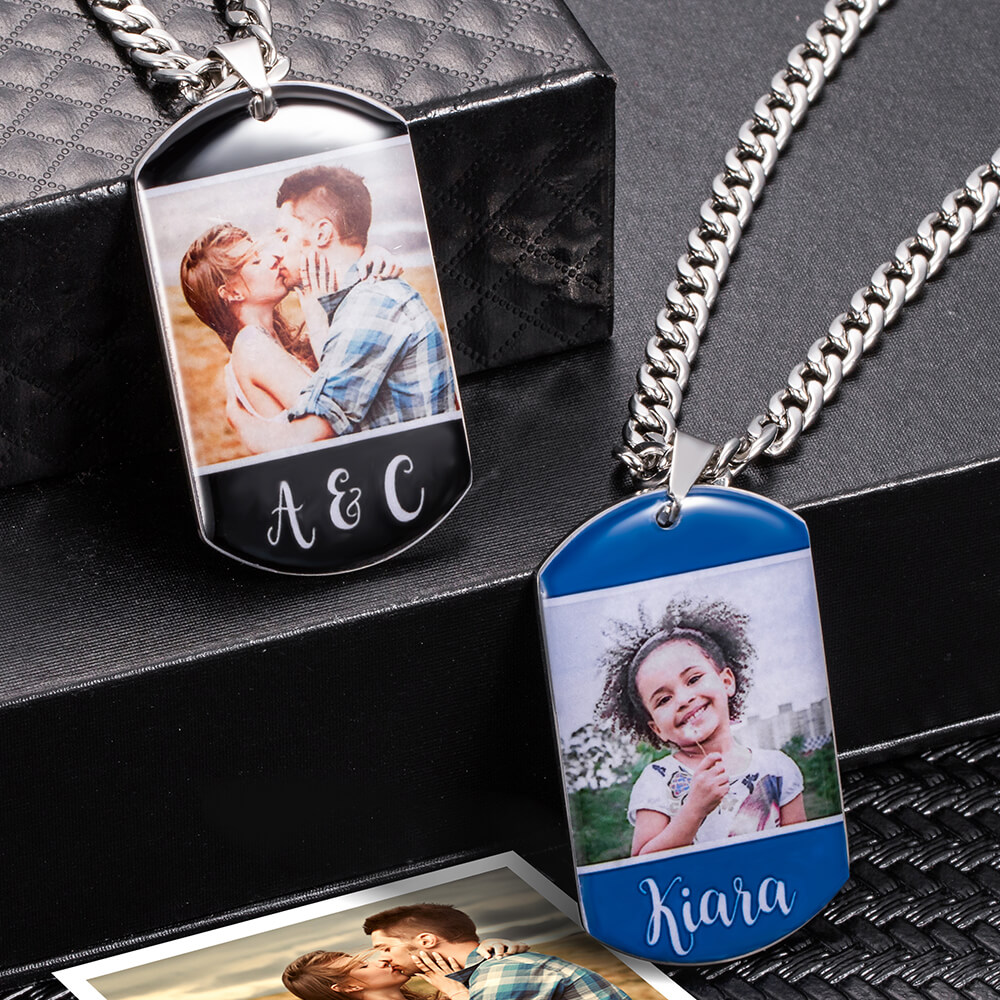 Personalized 1-4 Photos Collage Dog Tag Necklace with Text Birthday ...