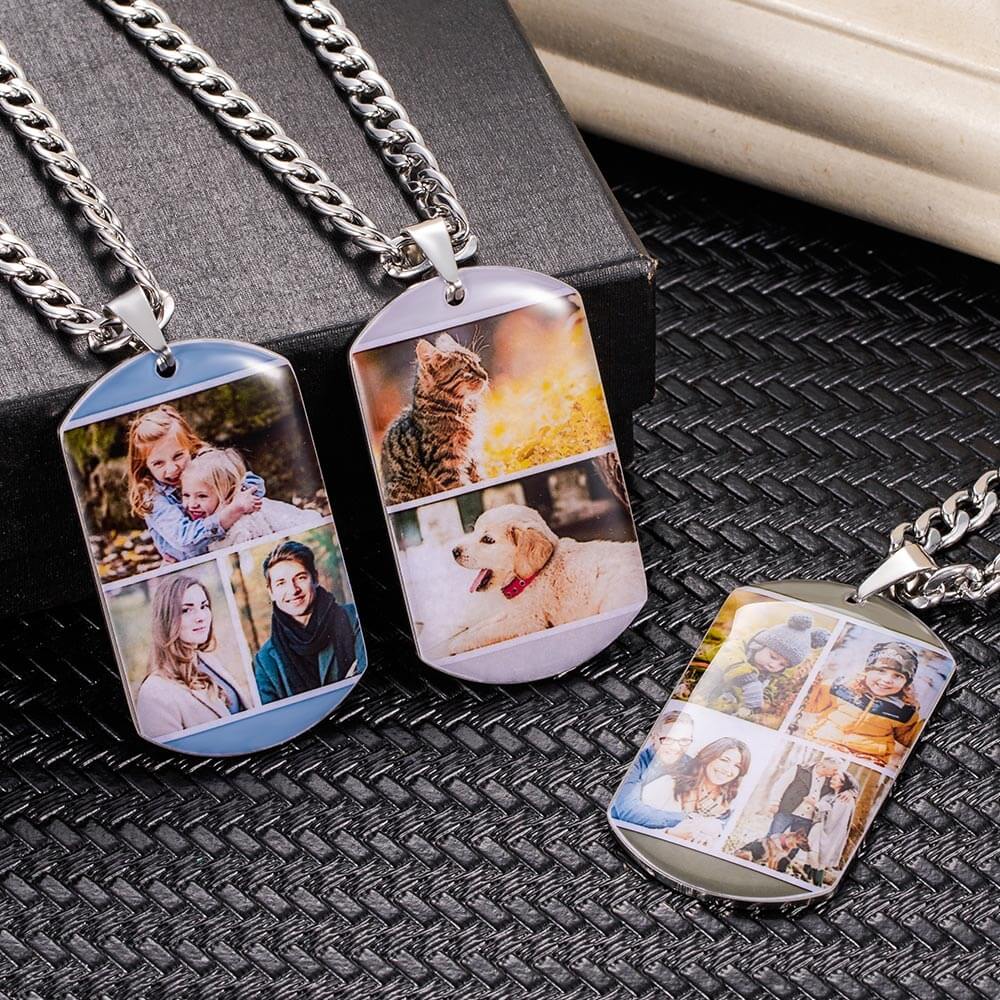 Personalized 1-4 Photos Collage Dog Tag Necklace with Text Birthday ...