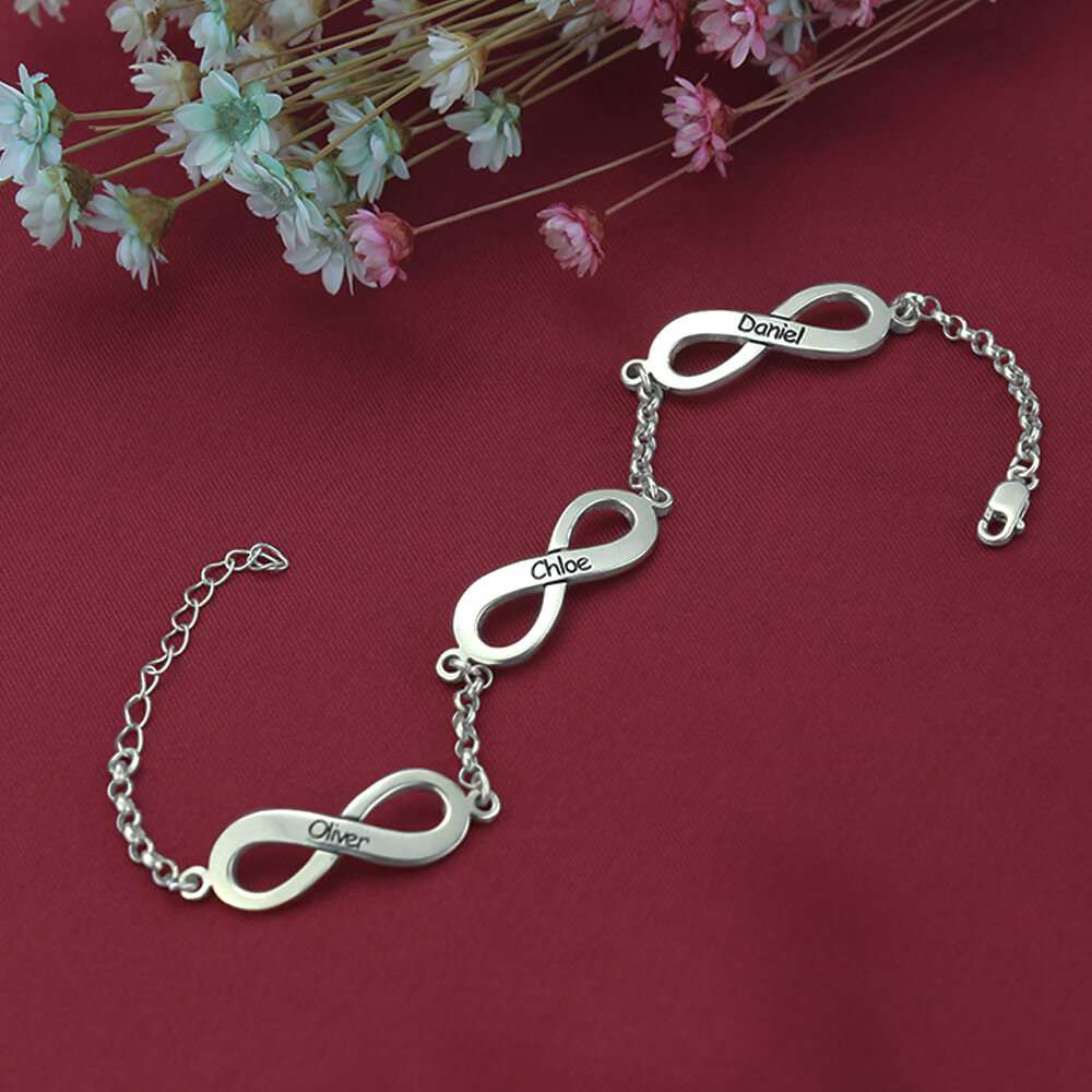 Personalized Triple Infinity Name Bracelet Sterling Silver - CALLIE