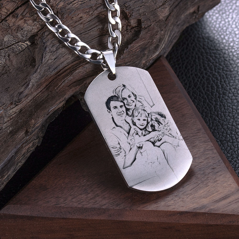 Engraved Necklace for Men, Personalized Titanium Photo Necklace - CALLIE