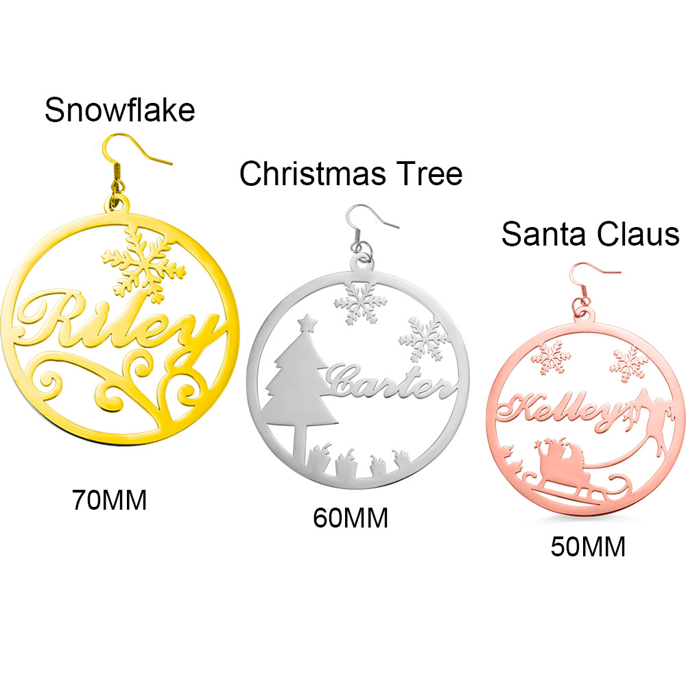 Personalized Christmas Name Hoop Earrings Snowflakes Earrings Santa ...