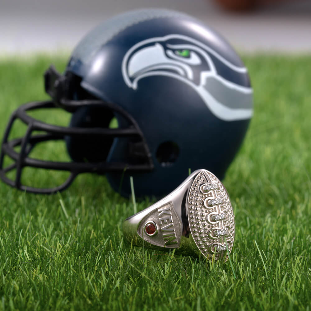Callie Football Ring with Custom Number Name and Birthstone - CALLIE