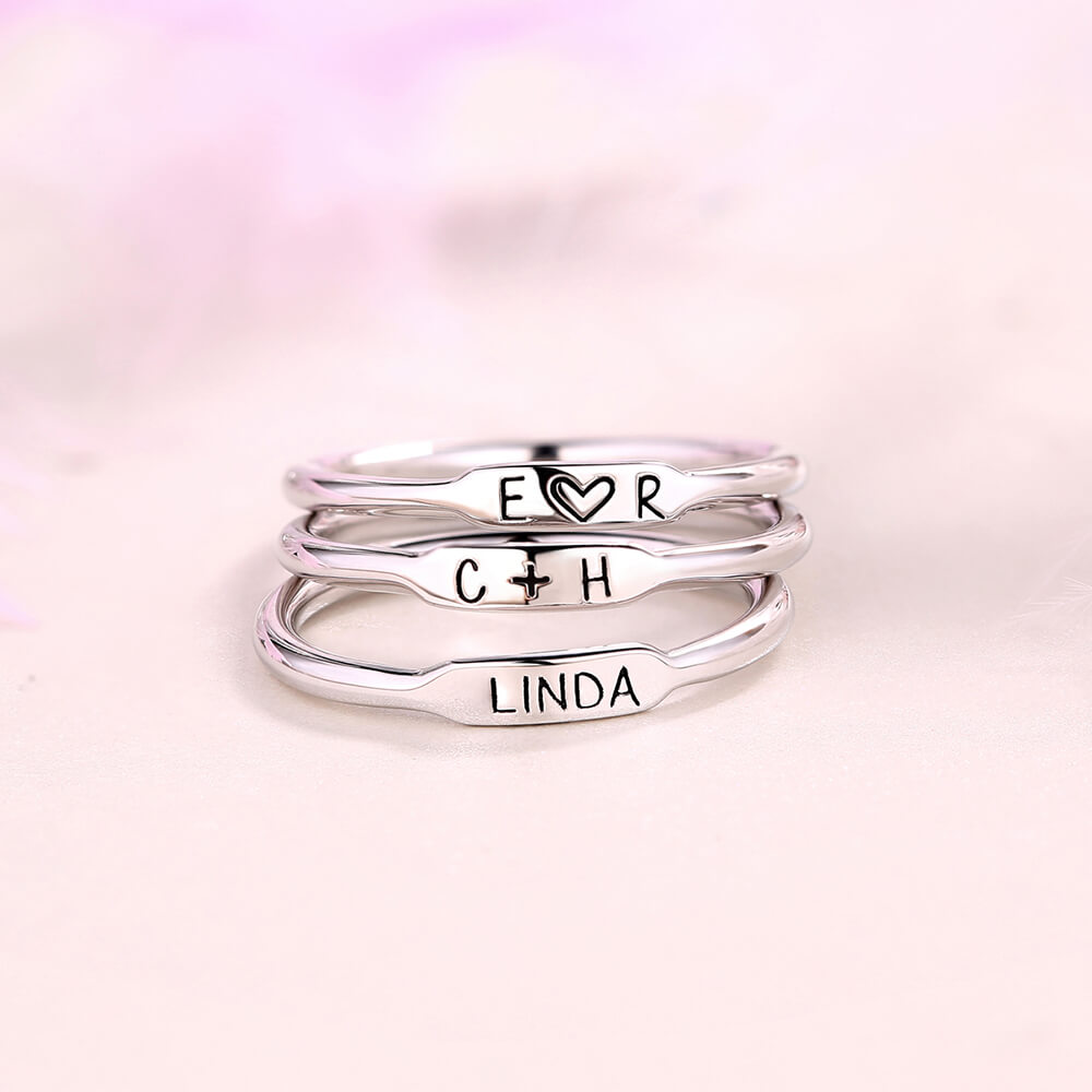 Stackable Rings with Customized Names or Initials In Silver - CALLIE