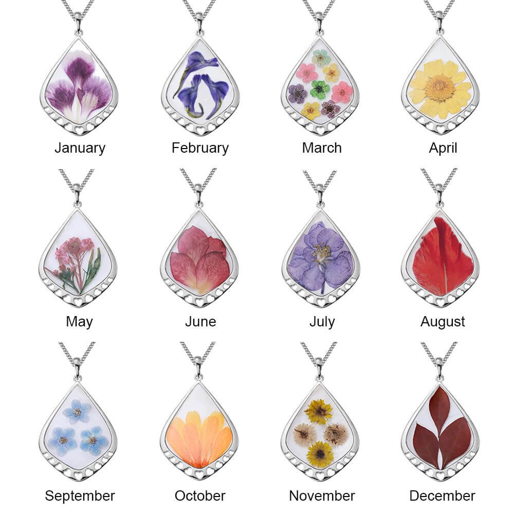 Gifts for Women Dried Pressed Birth Month Flower Drop Necklace - CALLIE