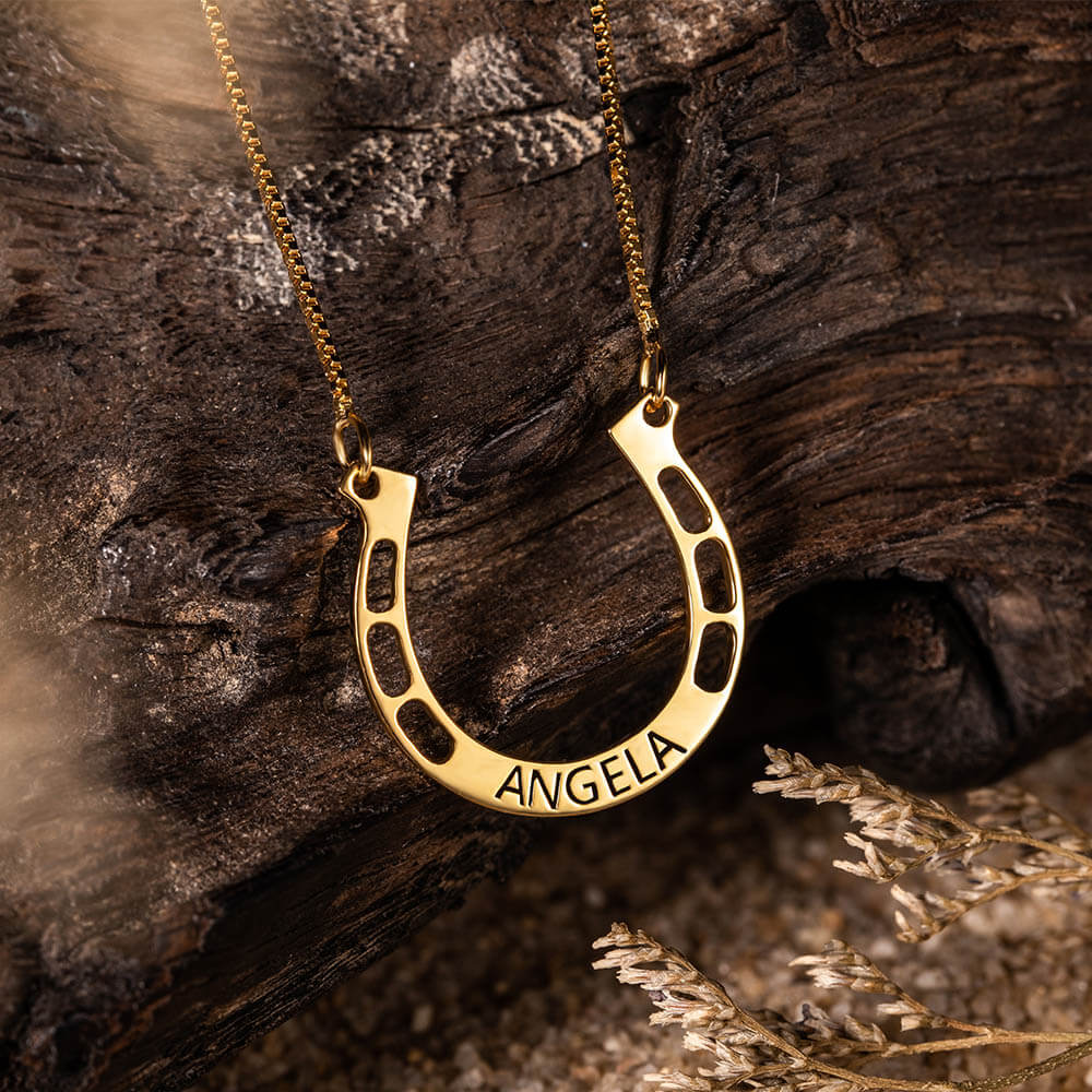 Callie Horseshoe Necklace Engraved Custom Name Gold Plated - CALLIE