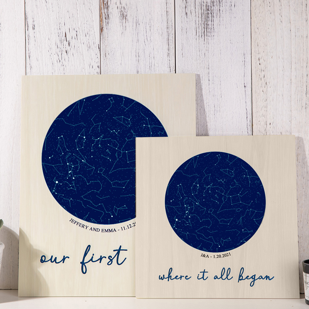 The Night Sky Constellation Map Chart Wood Print with Custom Date ...