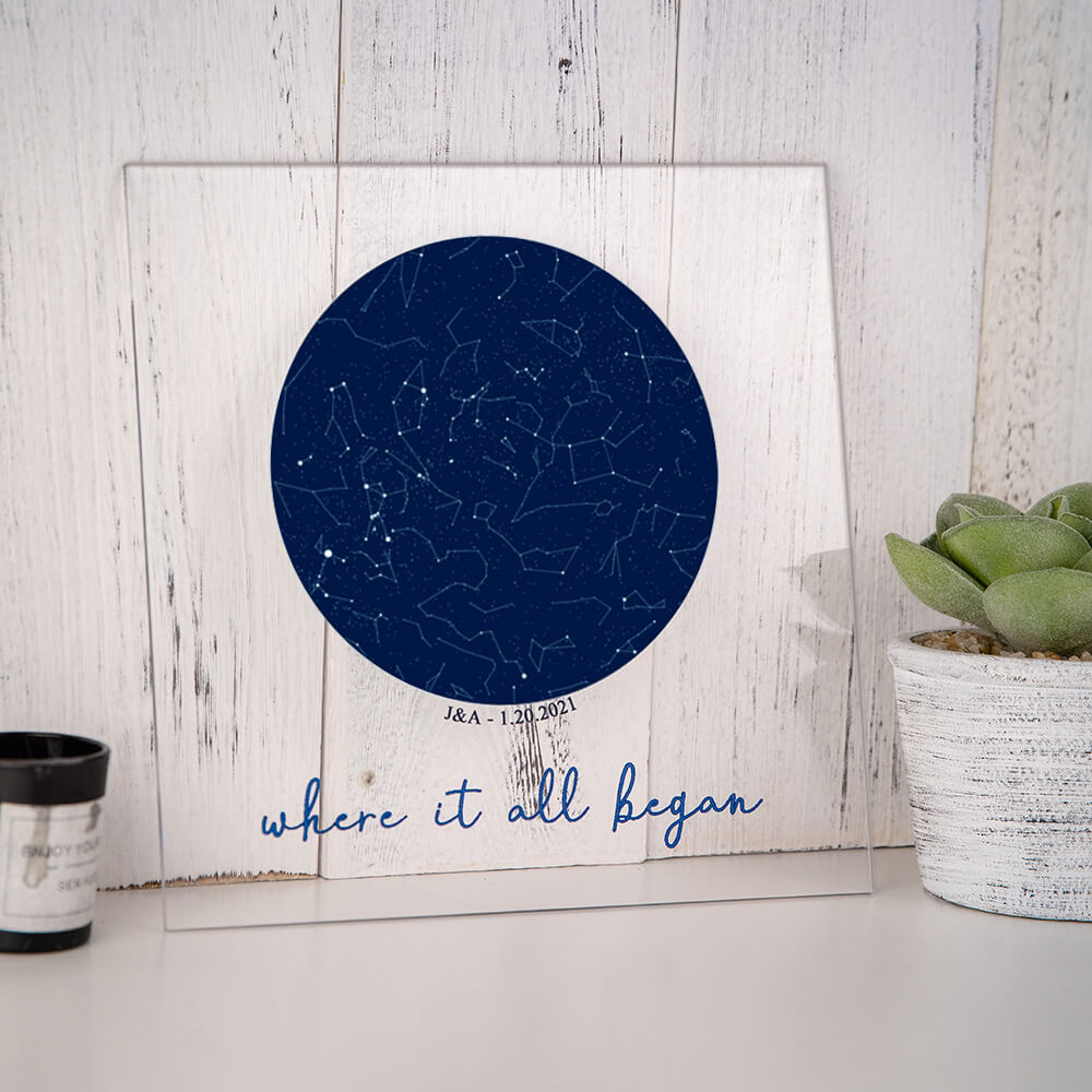 The Night Sky Constellation Map Chart Wood Print with Custom Date ...
