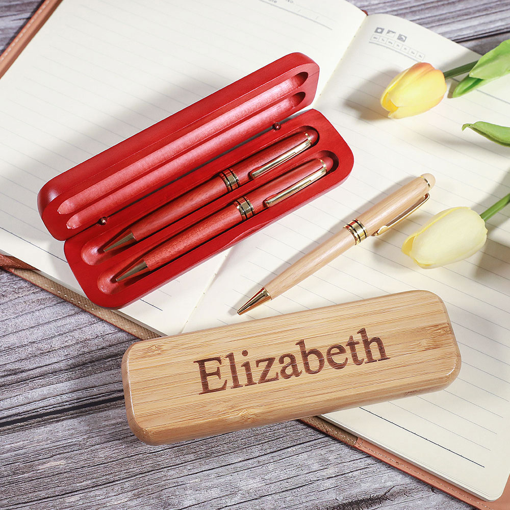 Couple Gifts - Personalized Engraved Wood Ballpoint Pen Set - CALLIE