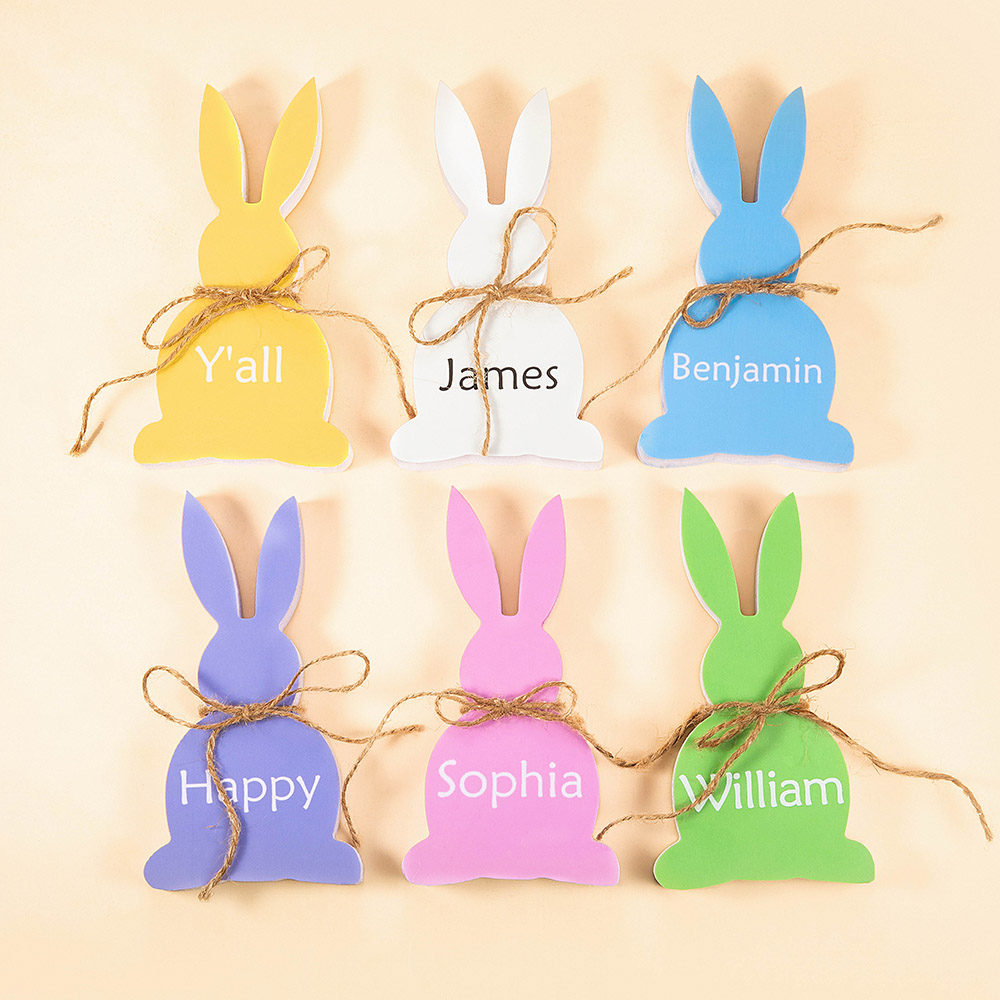 Personalized Name Wooden Easter Bunny Decor