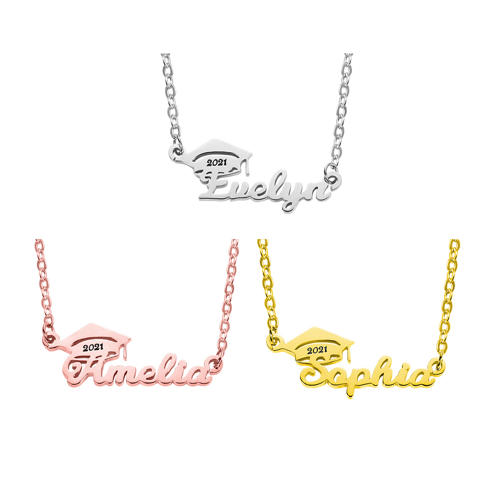Personalized Bachelor Cap Graduation Name Necklace Girl Gifts