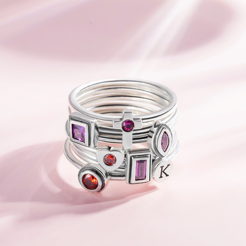 Personalized Stackable Ring with Initial & Birthstone