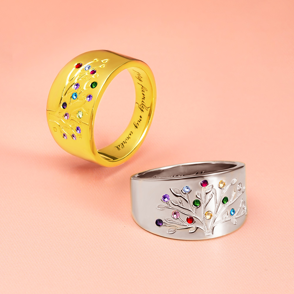 Pesonalized 20 Birthstones Family Tree Ring for Mom - CALLIE