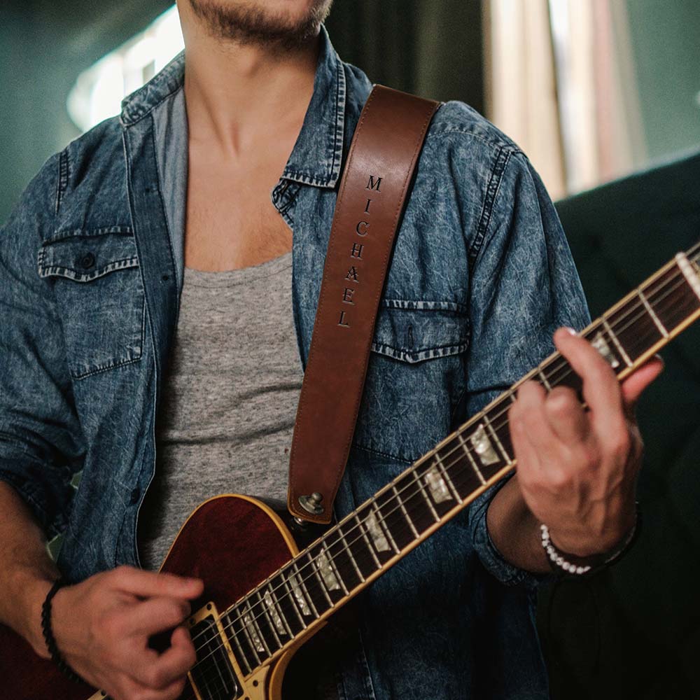 Personalized Adjustable PU Leather Guitar Strap with Engraved Text ...