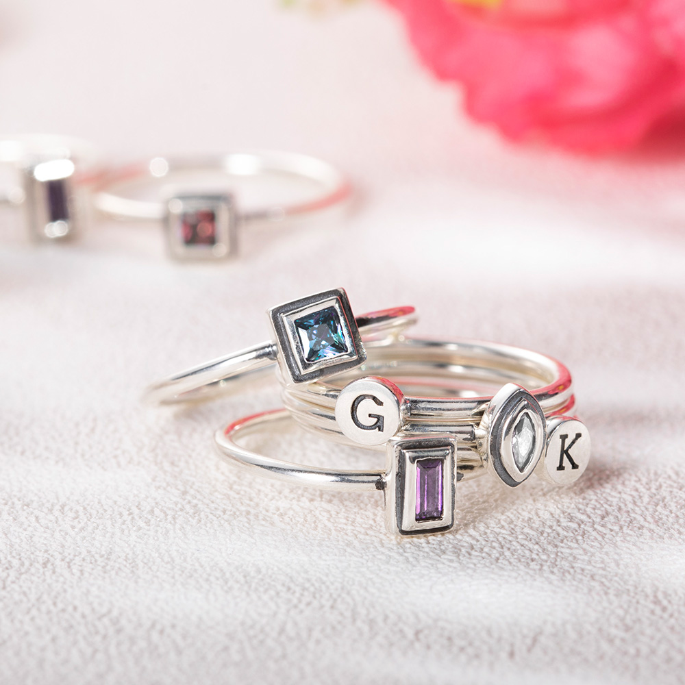Personalized Stackable Ring with Initial & Birthstone - CALLIE