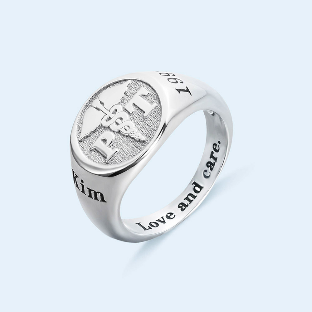 Personalized RN/RT/PT/MD Caduceus Nurse Graduation Ring