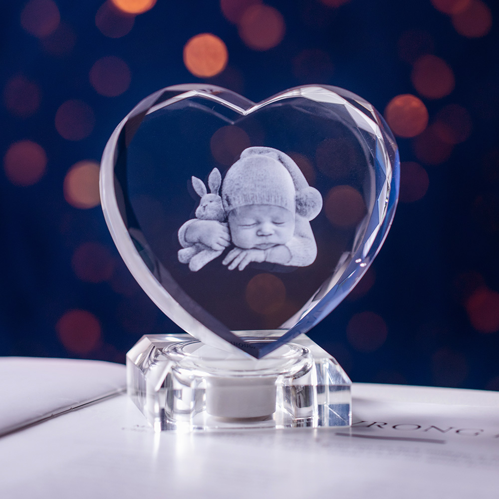 3D Heart Photo Crystal Engraving with LED Light Base - CALLIE