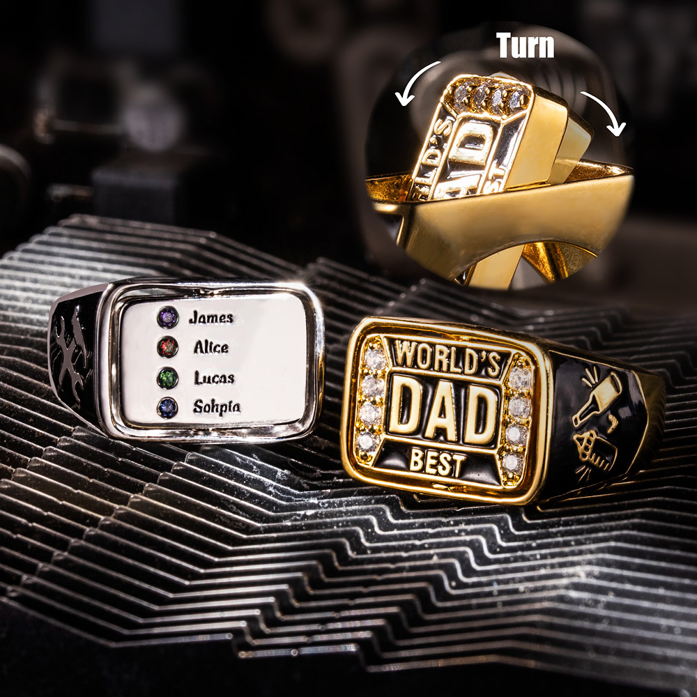 Customized Dad Ring With Birthstone and Text - CALLIE