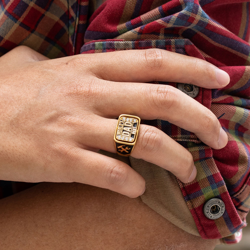Customized Dad Ring With Birthstone and Text - CALLIE