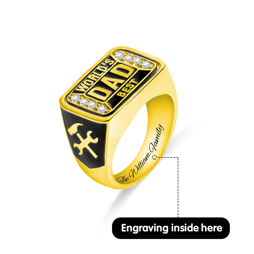 Customized Dad Ring With Birthstone and Text - CALLIE