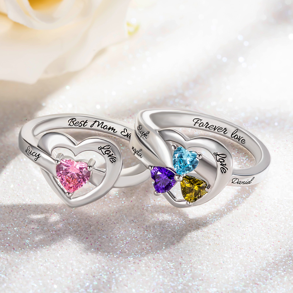 Personalized Name Heart Ring with Birthstone - CALLIE