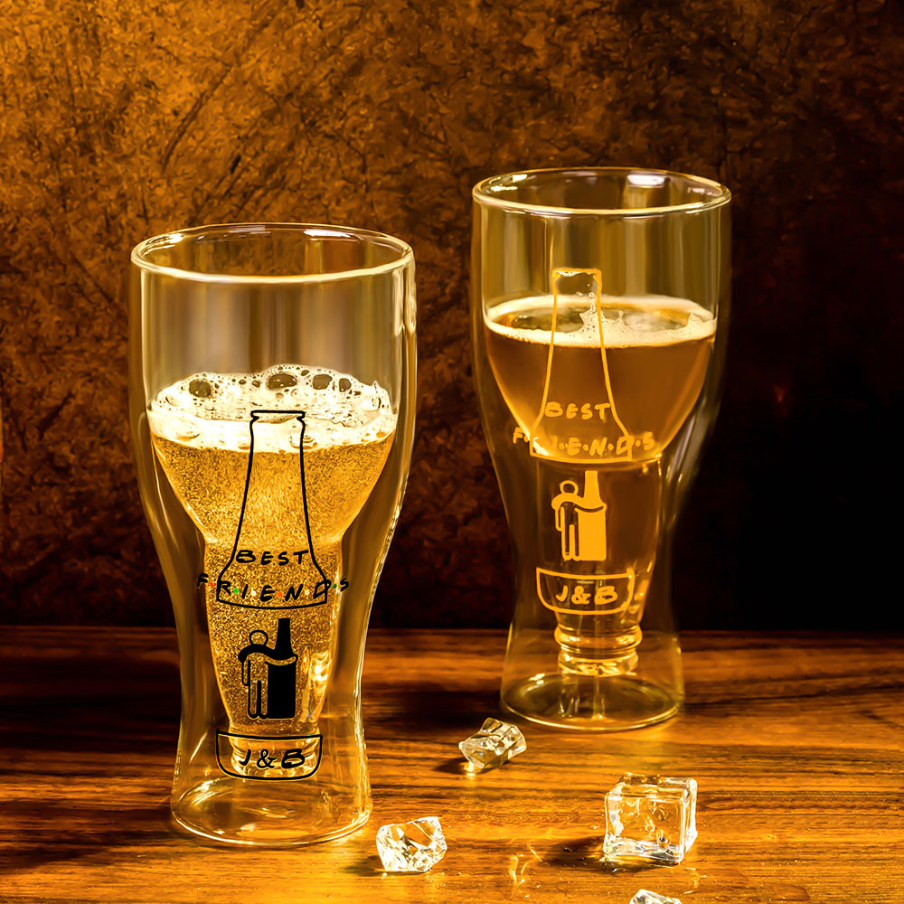 Personalized Double-layer Inverted Bottle Beer Glass - CALLIE
