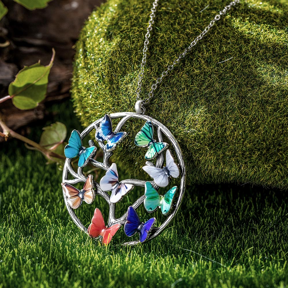 Personalized Family Tree Birthstone Butterfly Necklace - CALLIE