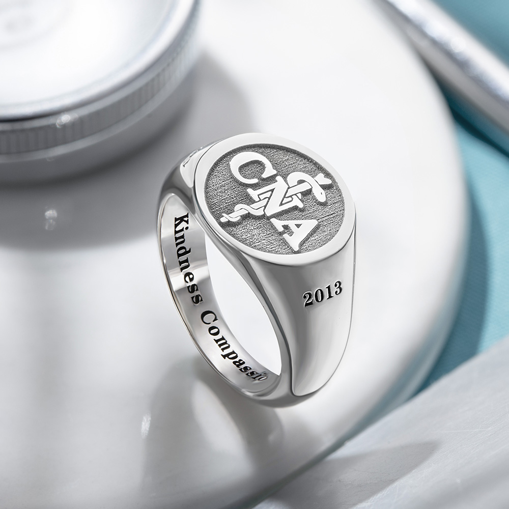 Custom Medical Symbol Signet Rings in Sterling Silver - CALLIE