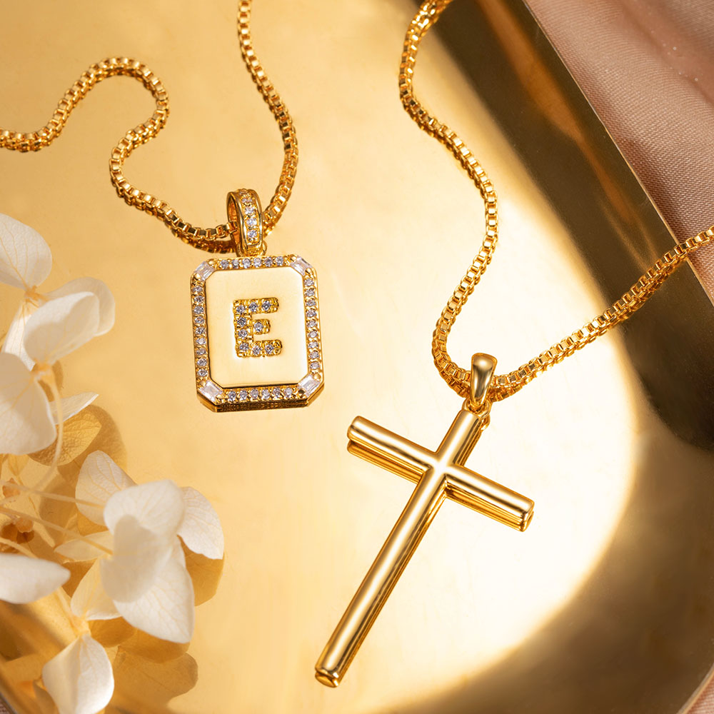 Gold CZ Cubic Octagon Initial Letter Necklace - CALLIE