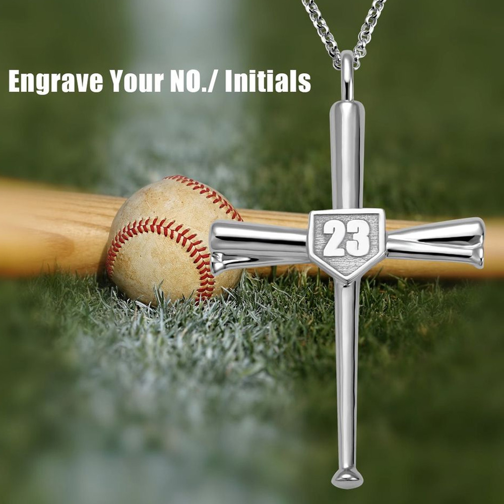 Gifts for Him - Personalized Cross Baseball Bat Number Necklace - CALLIE