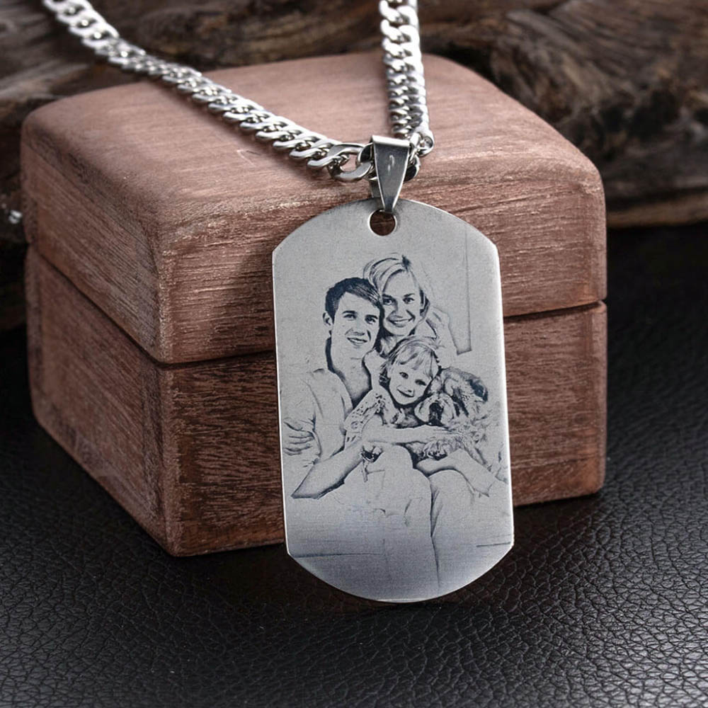 Engraved Necklace for Men, Personalized Titanium Photo Necklace - CALLIE