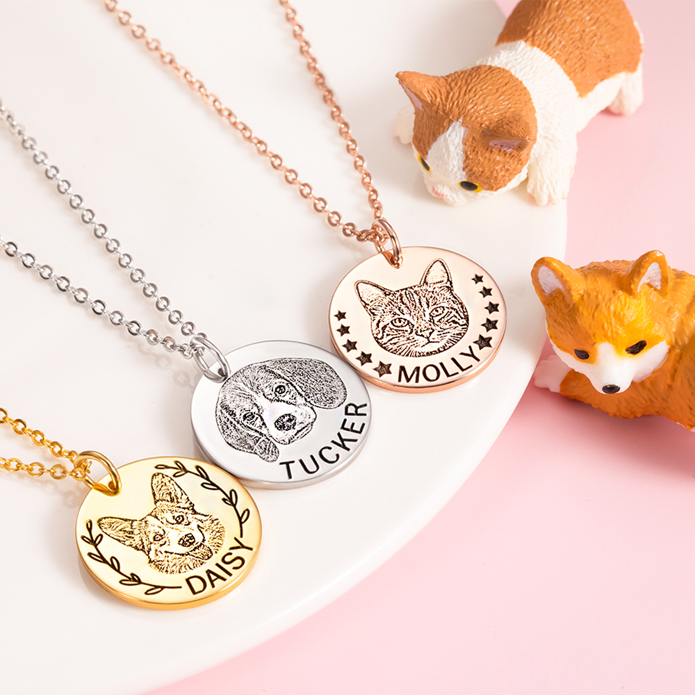 Engraved Your Dog/Cat Face Disc Photo Necklace - CALLIE