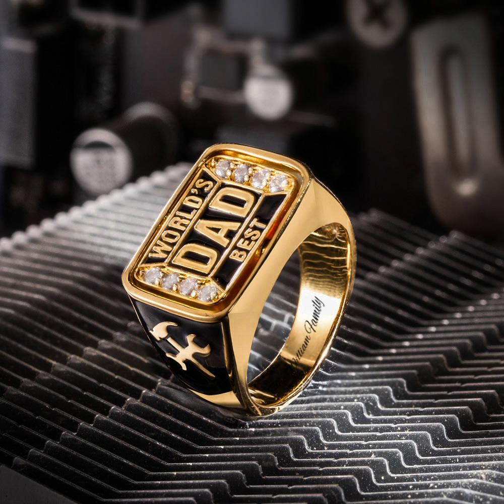 Customized Dad Ring With Birthstone and Text - CALLIE