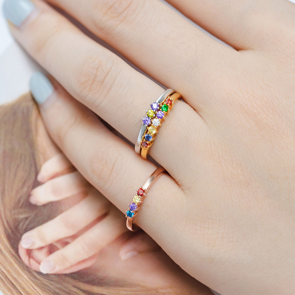 Perosnalized Elegant Multi Birthstone Ring for Women - CALLIE