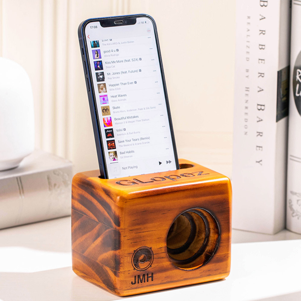 Personalized Beat Block Wooden Cell Phone Speaker - CALLIE