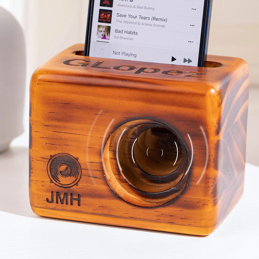 Personalized Beat Block Wooden Cell Phone Speaker - CALLIE