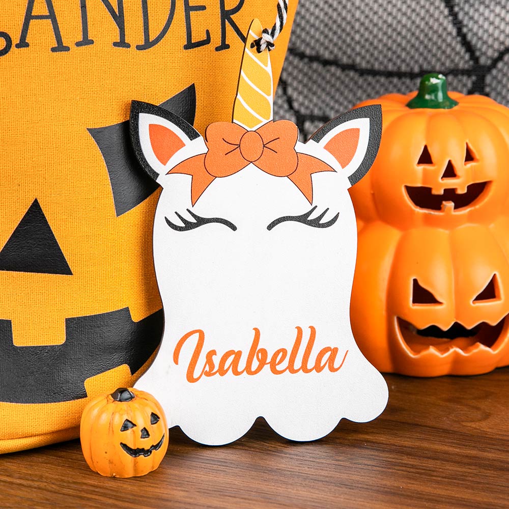 Customised Halloween Boo Ghost Name Candy Bag Tags - CALLIE