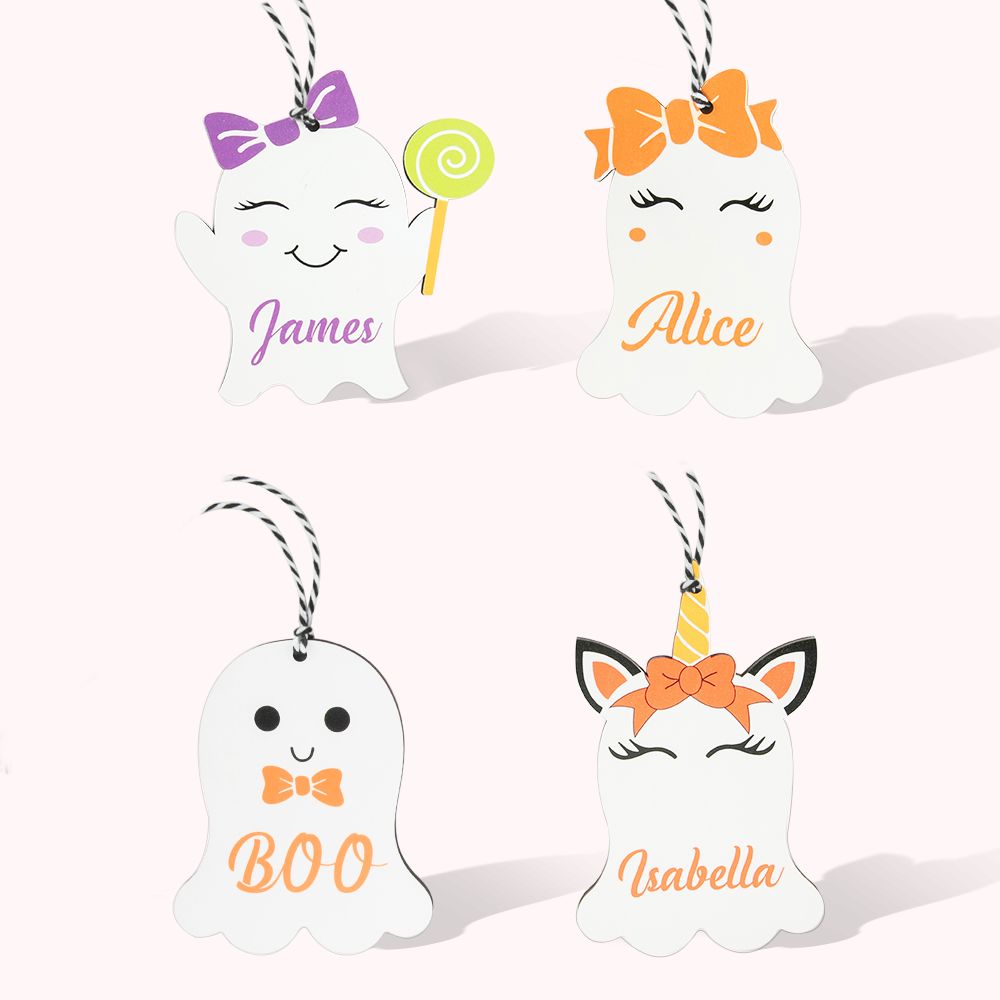 Customised Halloween Boo Ghost Name Candy Bag Tags - CALLIE