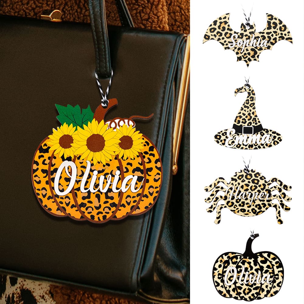 Halloween Leopard Bag Tags with Name & Monogram - CALLIE