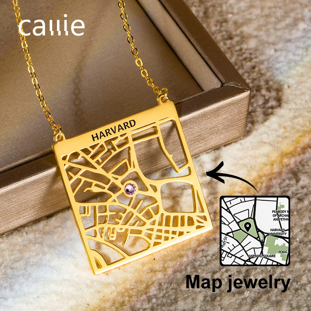 Personalized Sterling Silver Map Necklace - CALLIE