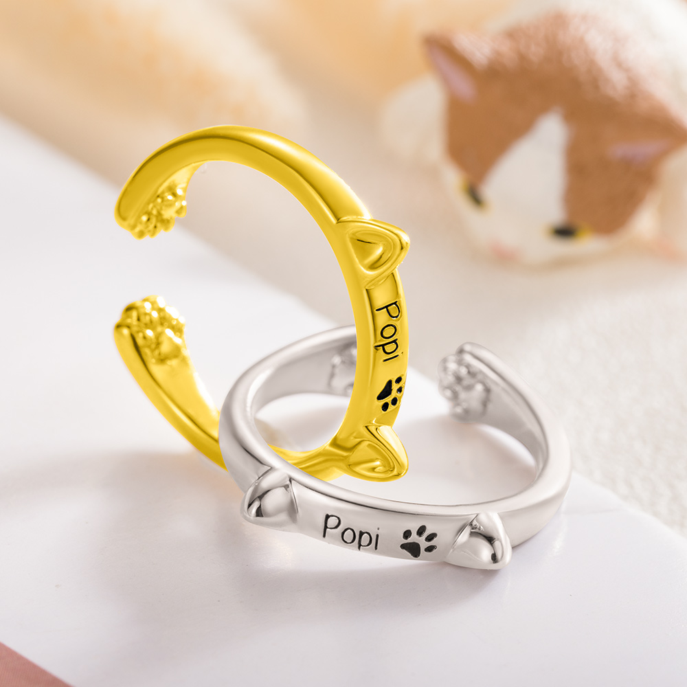 Customized Cat Paw Print & Ears Cute Ring - CALLIE