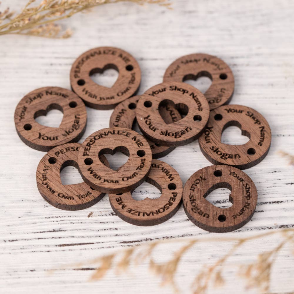 Personalized Wooden Clothing Knitting Button, Walnut Tags | Callie - CALLIE