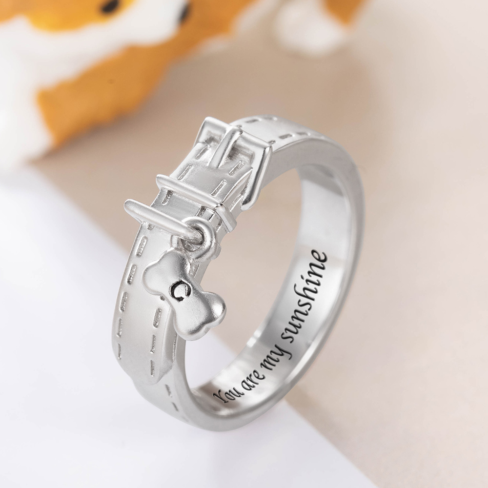 Personalized Pet Collar Ring Jewelry with Engraved Text and Initial ...